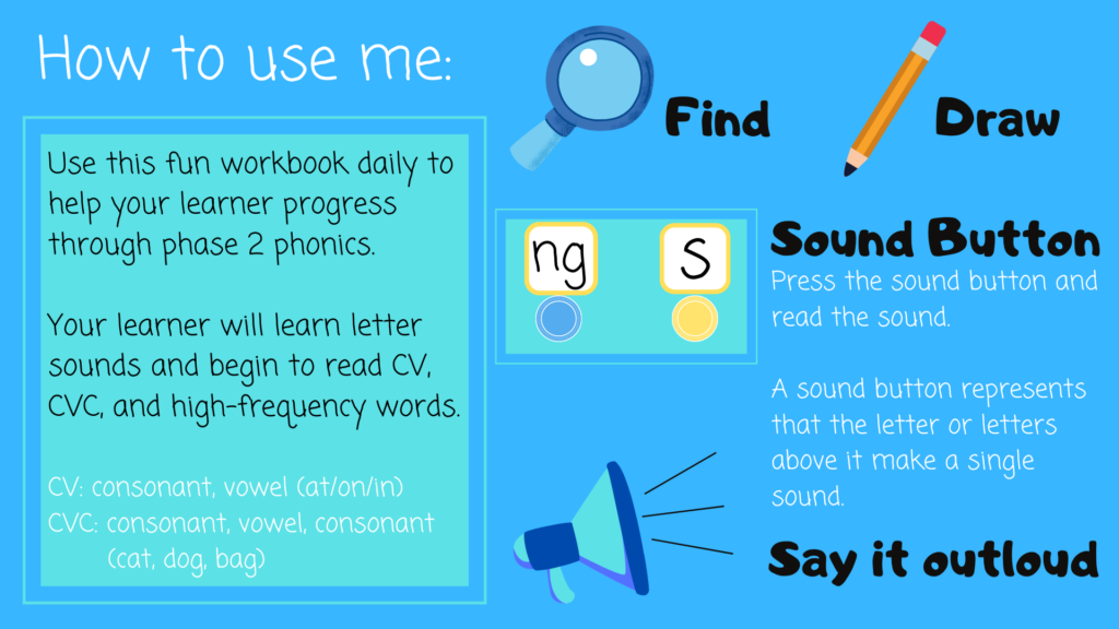Phase 2 Phonics Activity Book | Teacher Sam